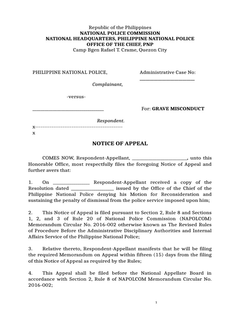 Notice of Appeal for Grave Misconduct | PDF | Public Law | Justice