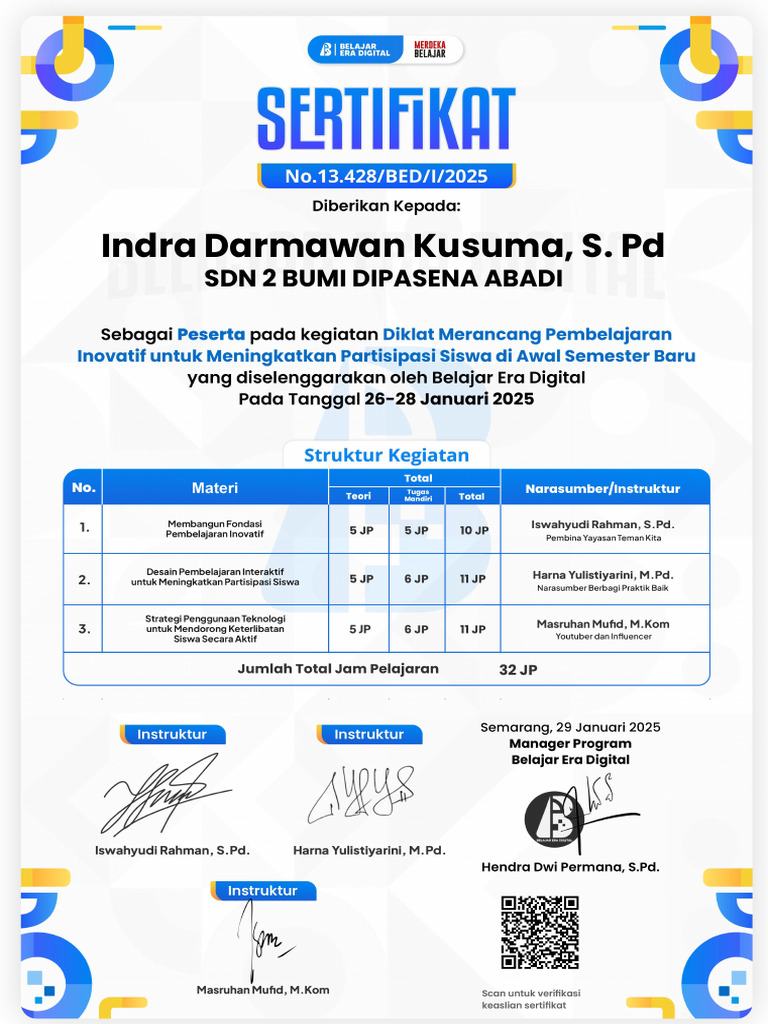 Sertifikat - Indra Darmawan Kusuma, S. PD | PDF