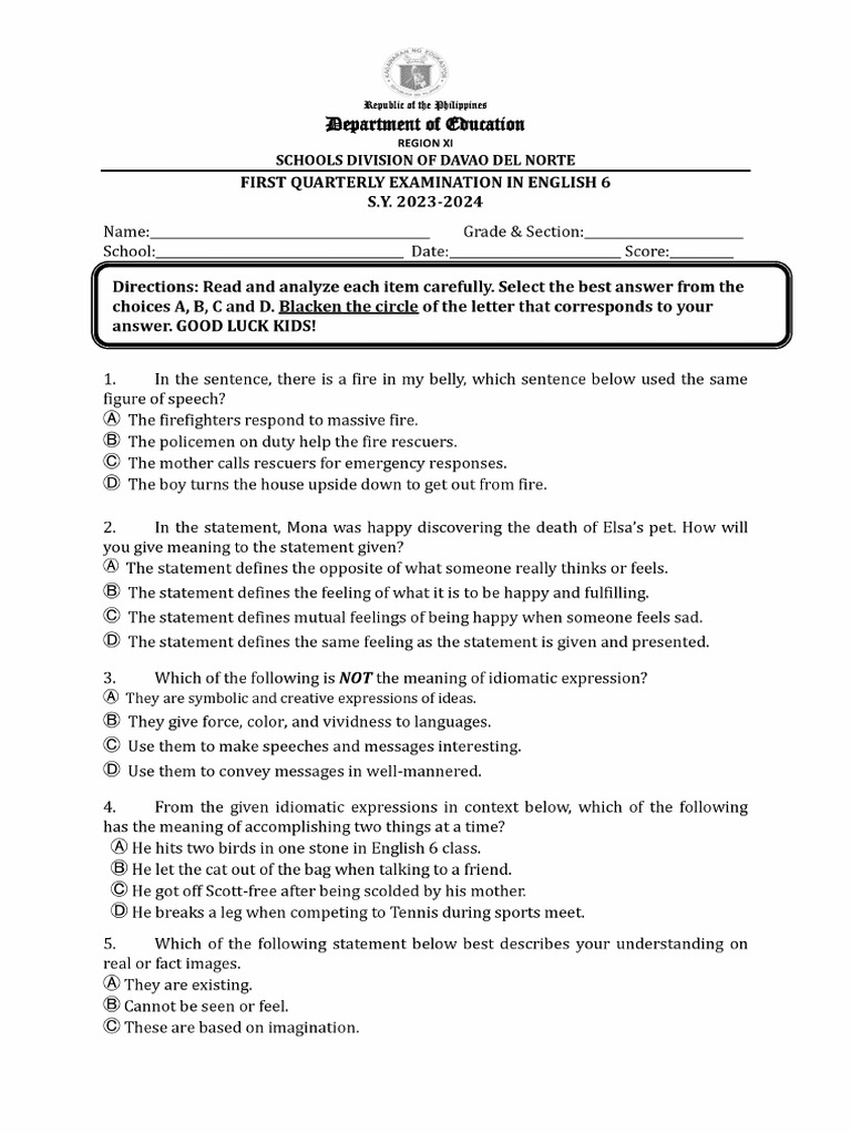 English 6 TQ | PDF