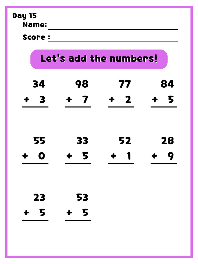 White-Violet Simple Addition Worksheet | PDF