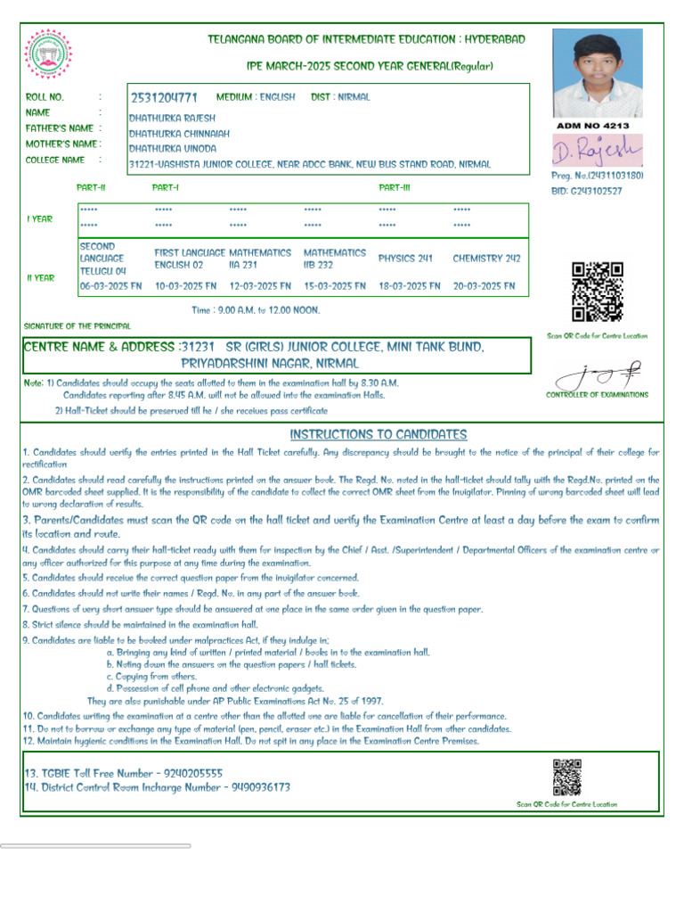 2025 Intermediate 2nd Year Hall Ticket | PDF