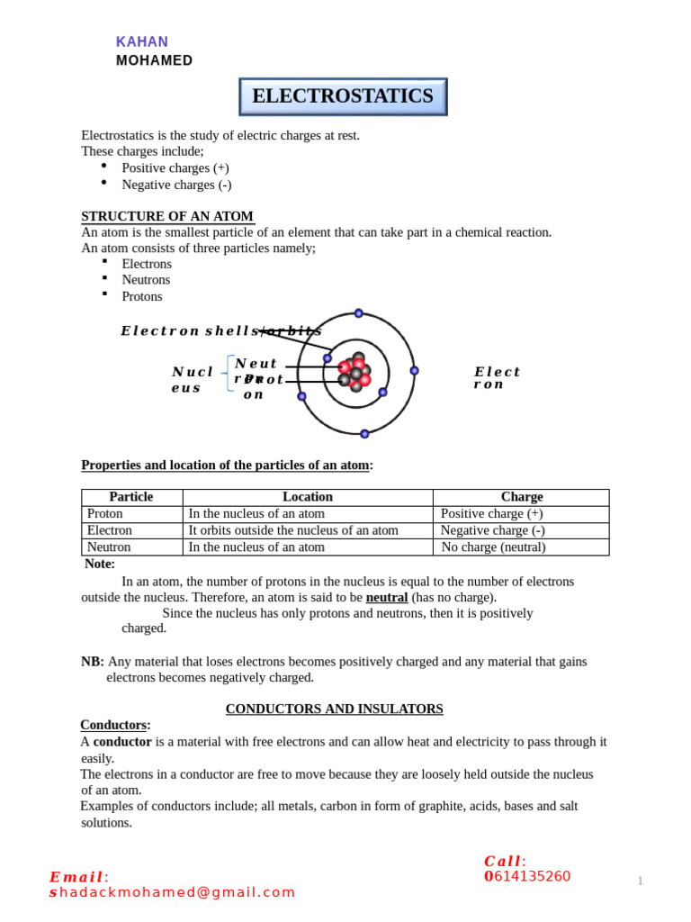S.3 Physics Electrostatics Notes | PDF | Electric Charge | Capacitance