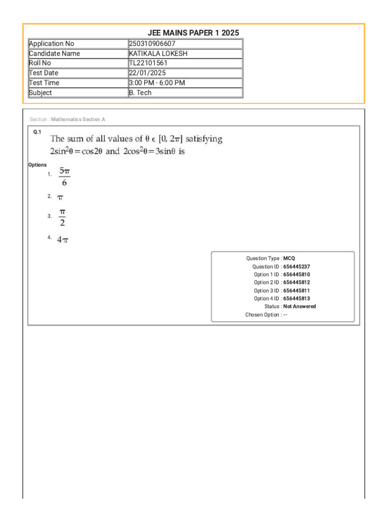JEE Mains 2025 Exam Question Paper | PDF | Multiple Choice | Evaluation ...