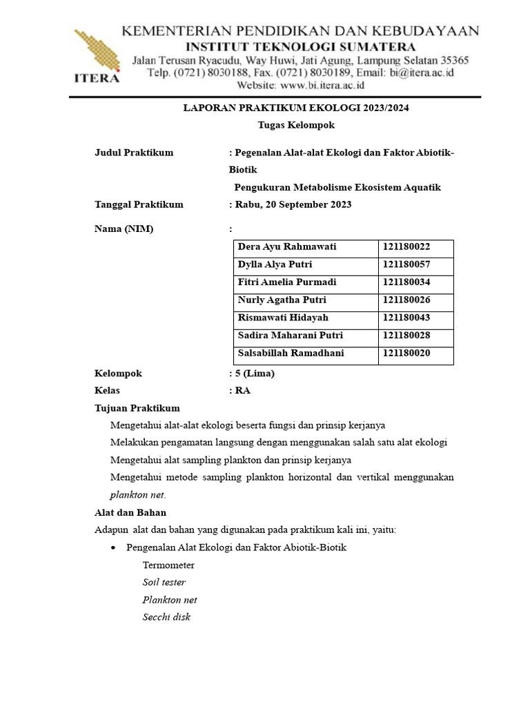 Laporan Praktikum Ekologi Plankton | PDF