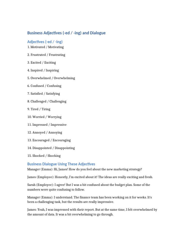 Business Adjectives and Dialogue | PDF