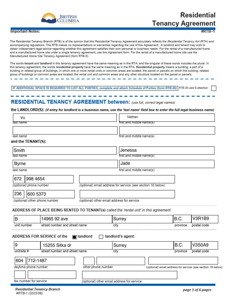 Tenant Notice to End Tenancy BC Sample | PDF | Leasehold Estate | Lease