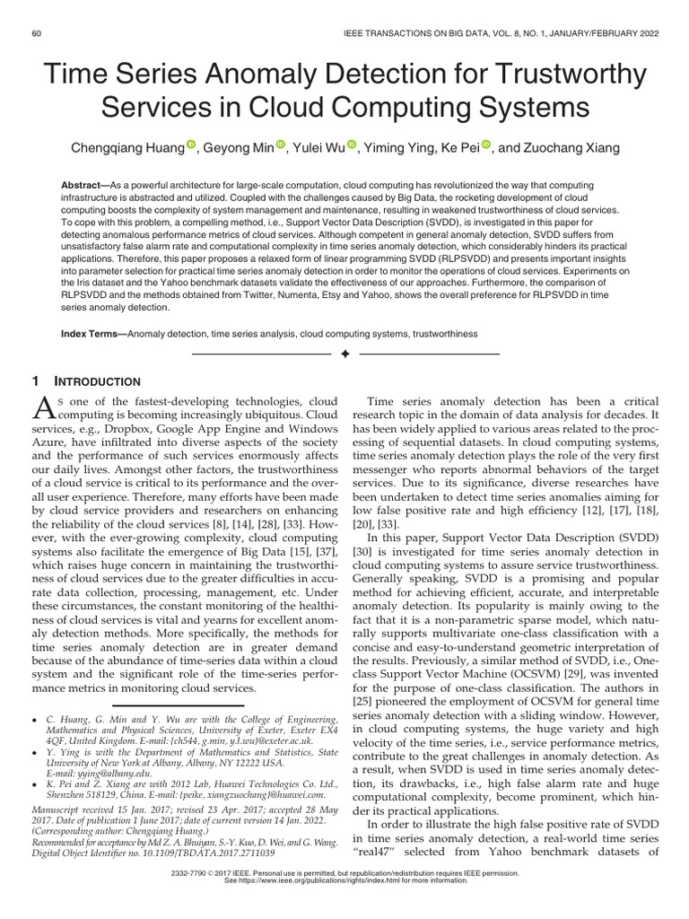 Time Series Anomaly Detection For Trustworthy Services in Cloud Computing Systems | PDF | Time ...