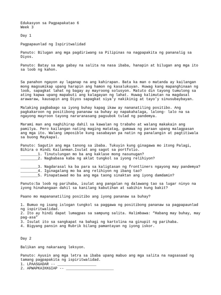 Esp 6 4th Week3 Melc | PDF