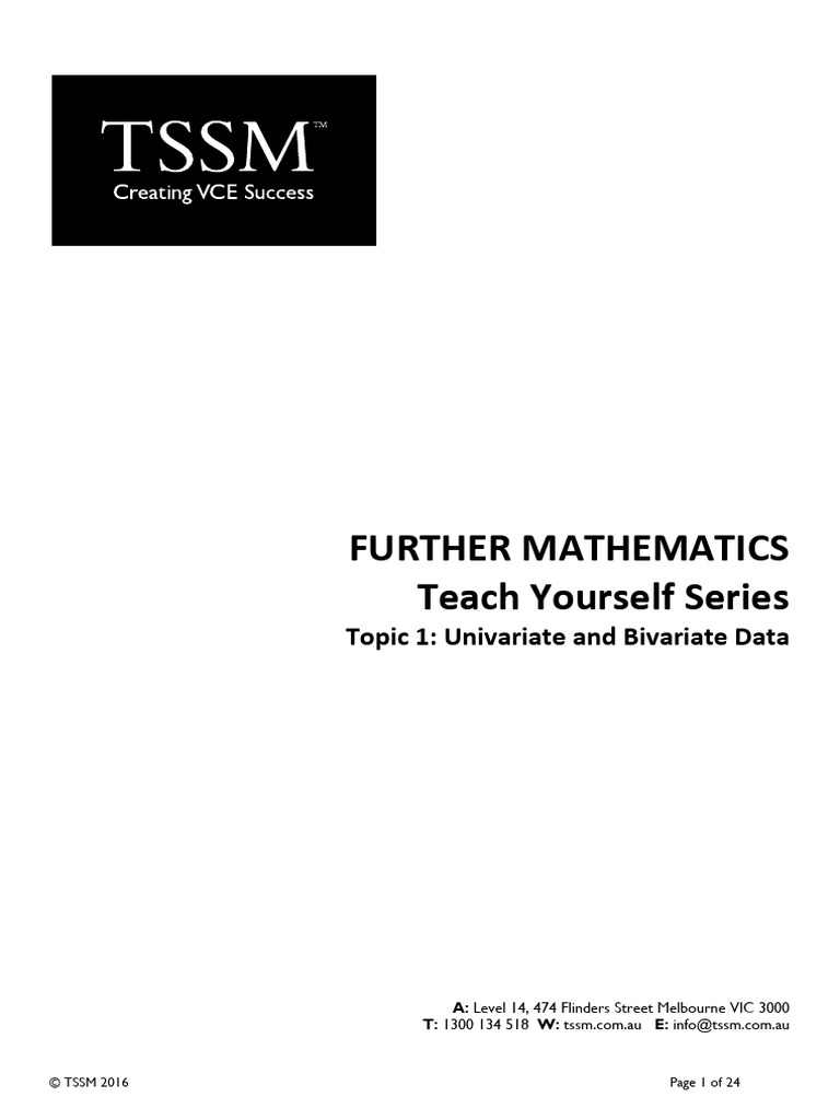 Further Maths Topic 1 Univariate And Bivariate Data Pdf