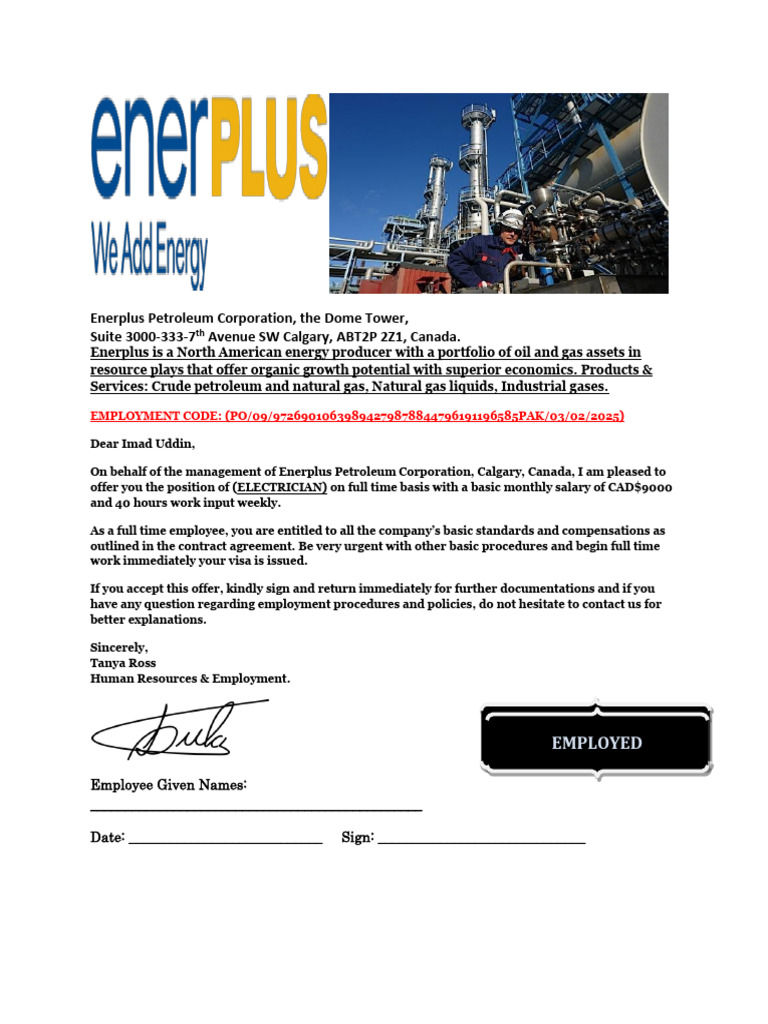 Imad Uddin Job Offer Letter. | PDF