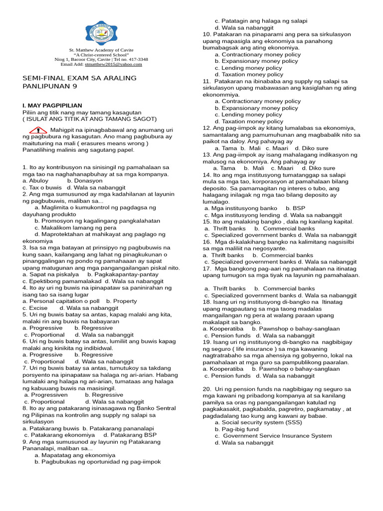 AP9 Semi Final EXAM | PDF