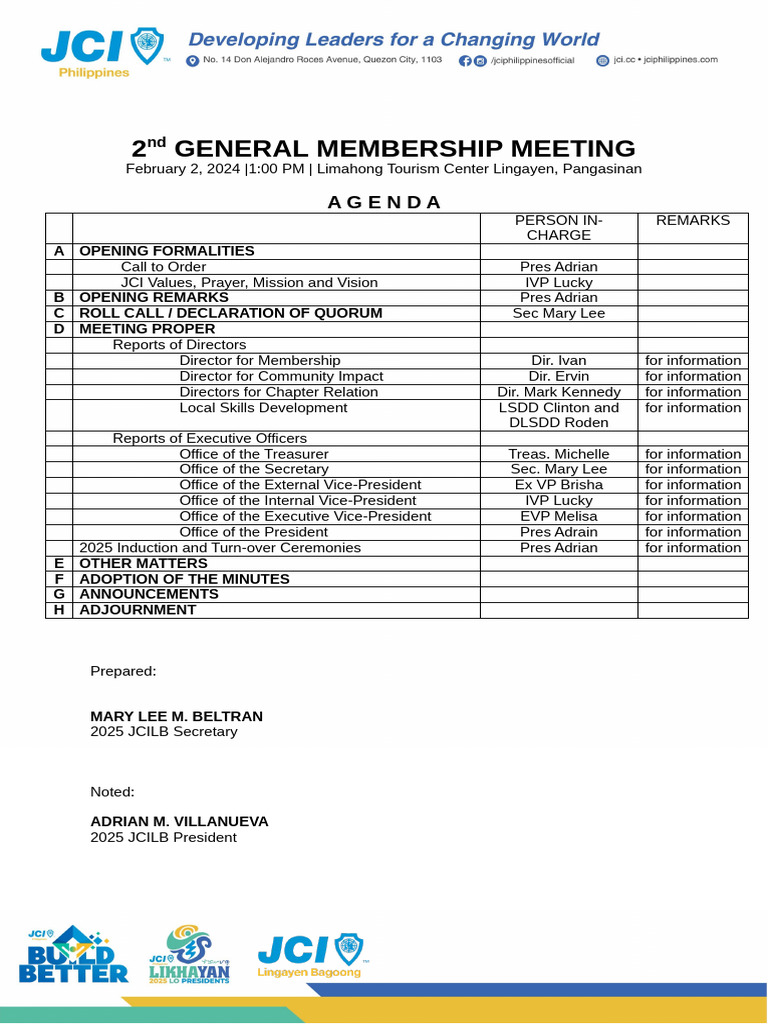AGENDA FOR 2nd GMM | PDF