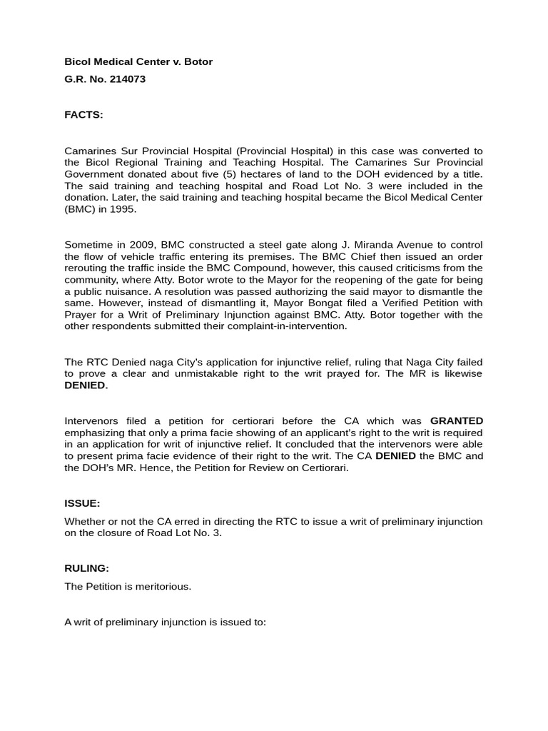 Bicol Medical Center v. Botor | PDF | Injunction | Common Law