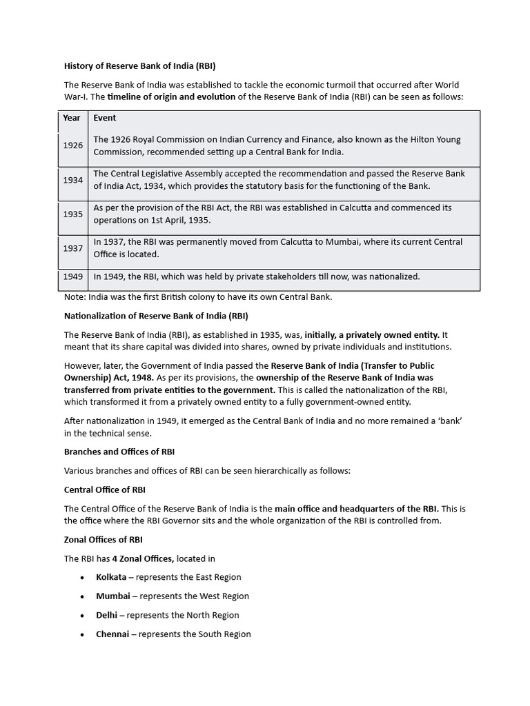 History of Reserve Bank of India | PDF | Reserve Bank Of India ...