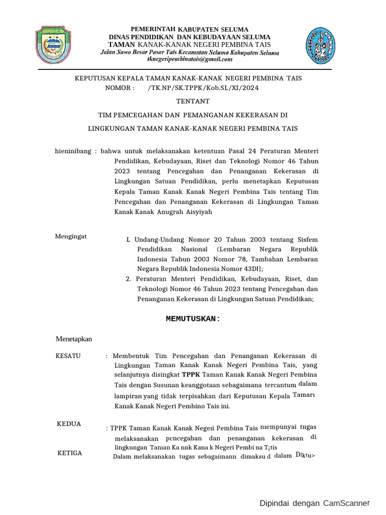 SK TPPK TK Negeri Pembina Tais | PDF