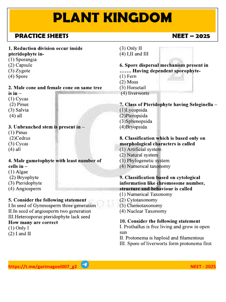 Practice Sheet Plant Kingdom @g2 | PDF