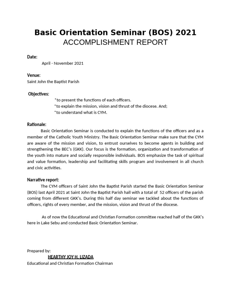 BOS 2021 Accomplishment Report | PDF