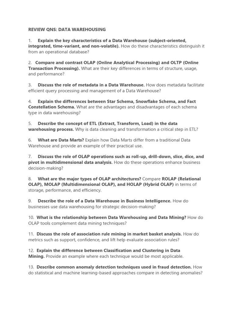 Review QNS Dw. and Data Mining | PDF | Data Warehouse | Data Mining