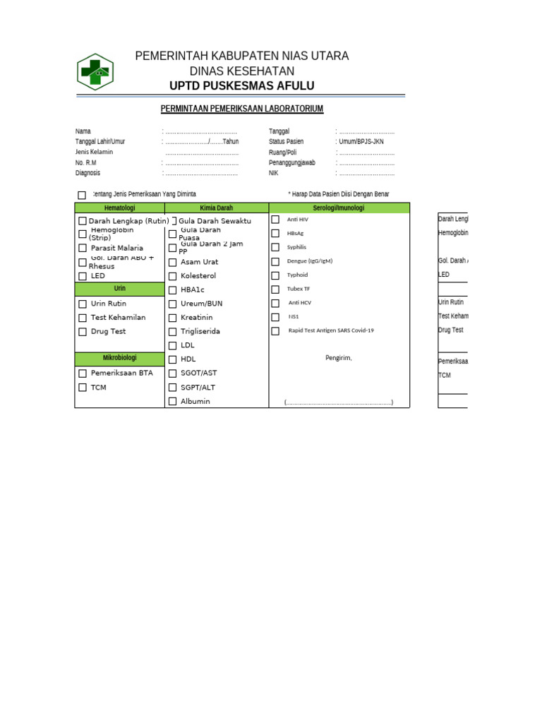 Form Pemeriksaan Lab | PDF