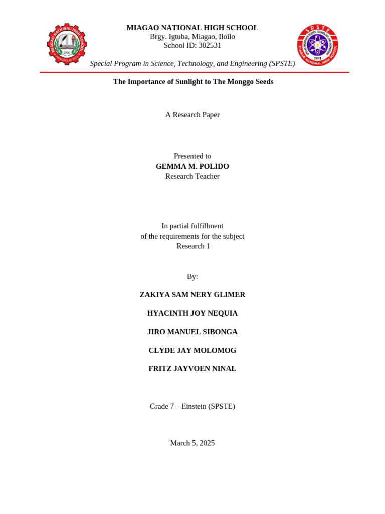 Template For Grade 7 Research | PDF | Biology | Horticulture