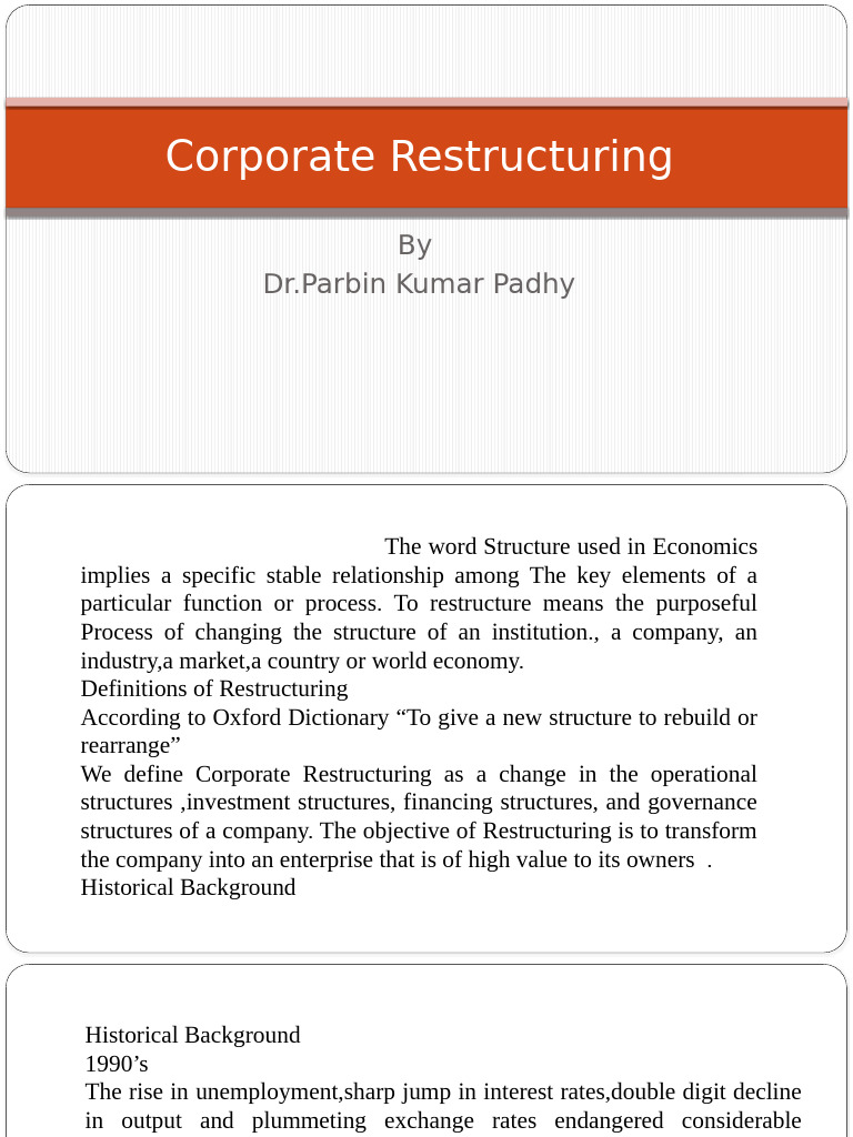 Corporate Restructuring | PDF | Share Repurchase | Mergers And Acquisitions