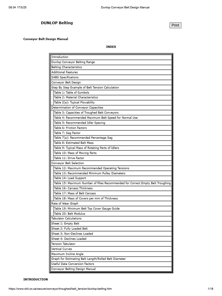 Dunlop Conveyor Belt Design Manual | PDF | Belt (Mechanical) | Force