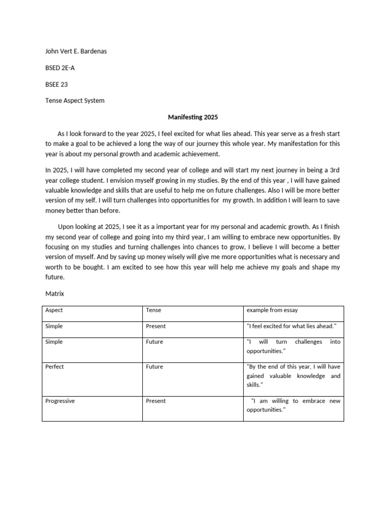 Essay Tenses Matrix | PDF