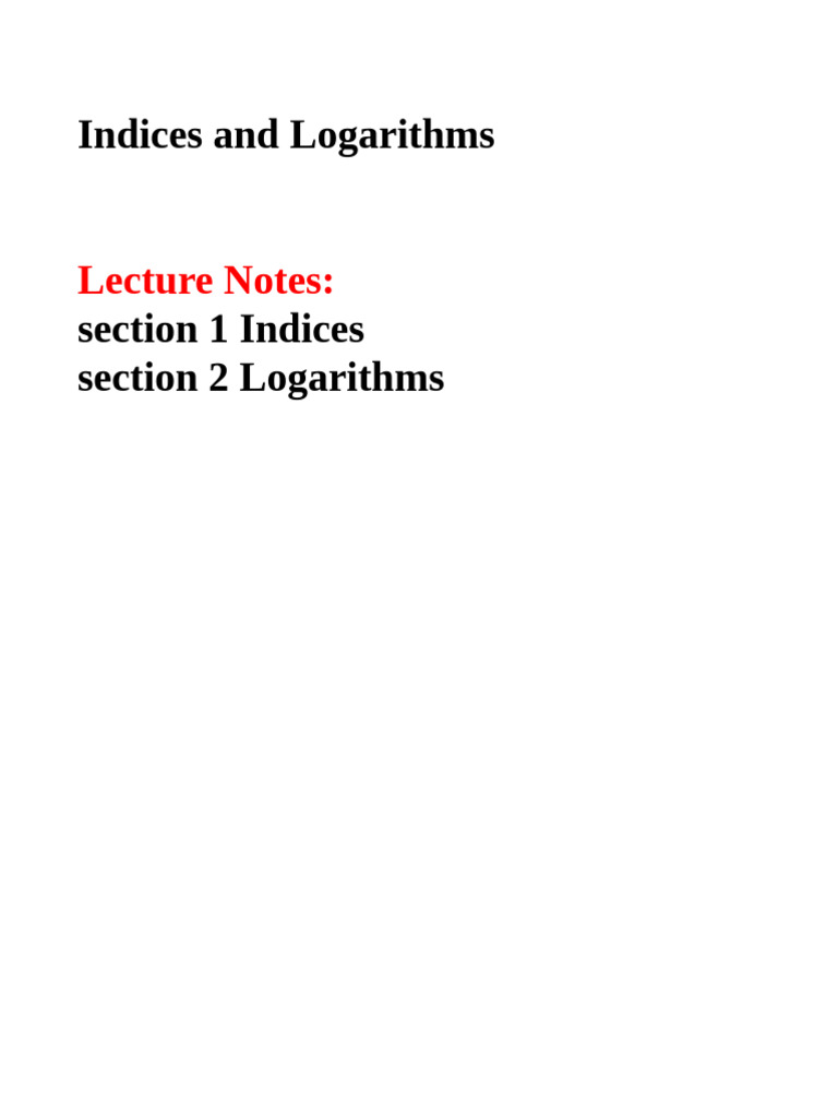 Indices and Logarithms Explained | PDF | Equations | Logarithm