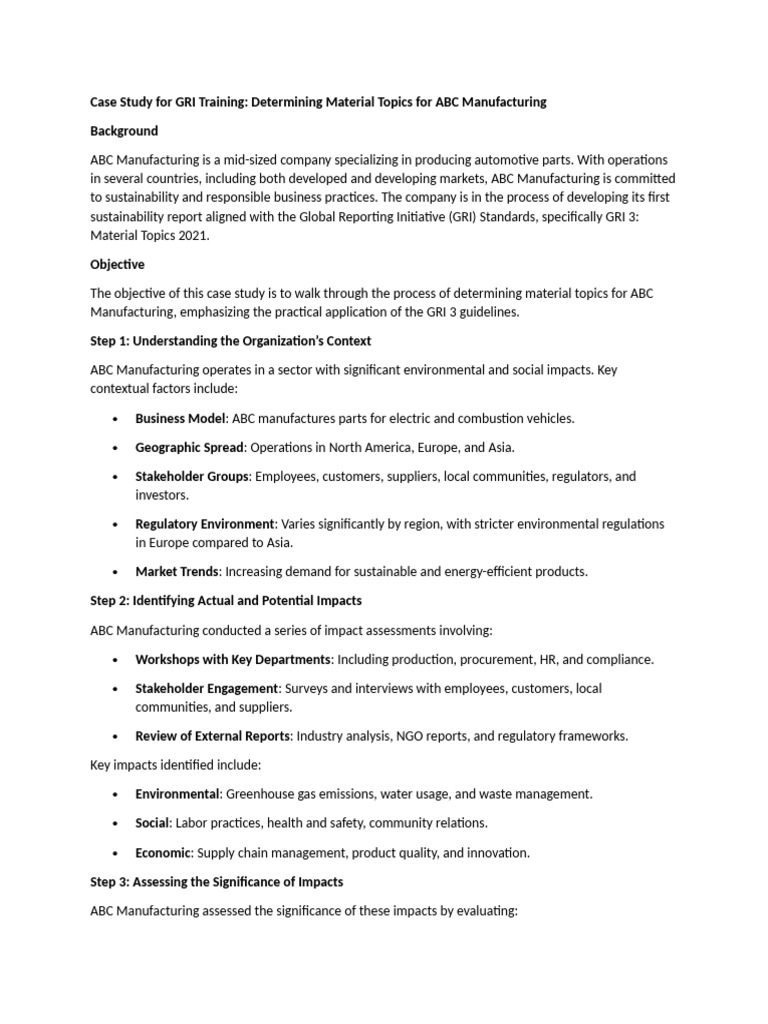 GRI Training Case Study: ABC Manufacturing | PDF | Supply Chain ...