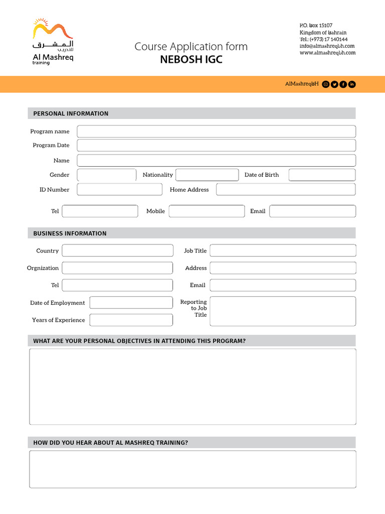 NEBOSH IGC Application Form | PDF