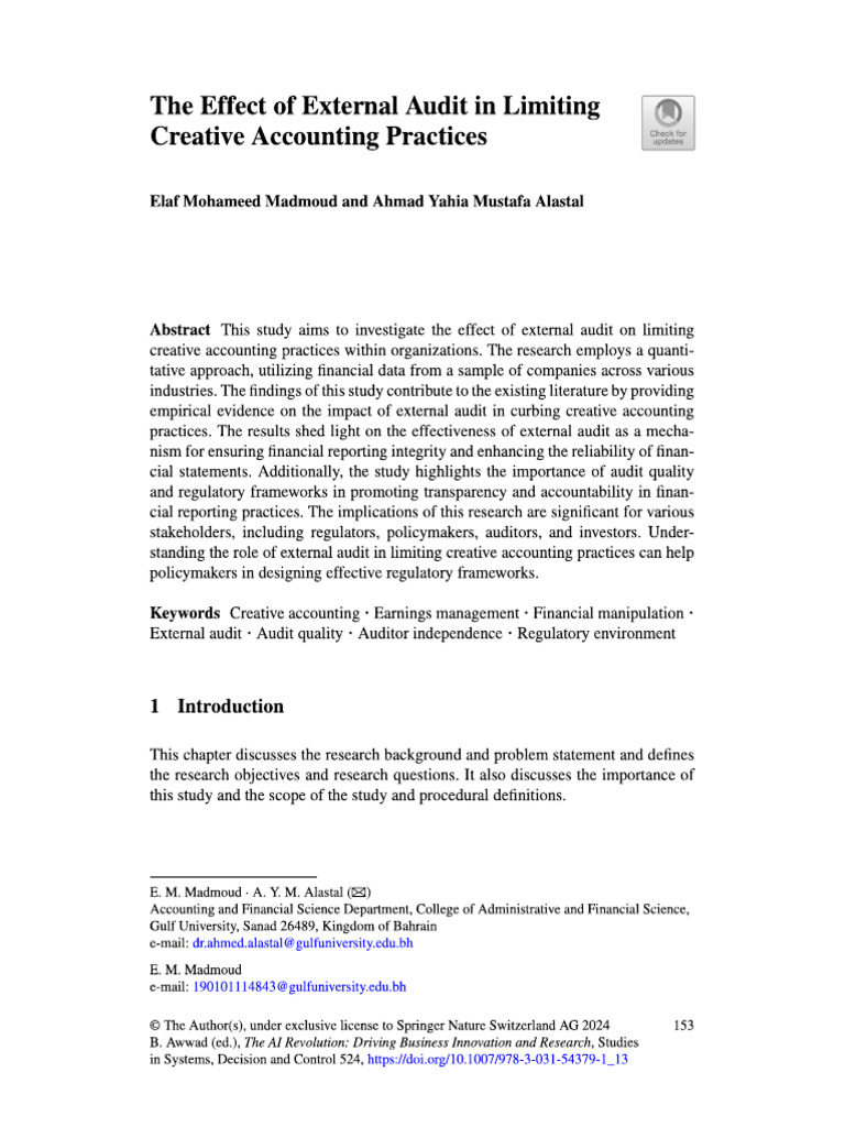 The Effect of External Audit in Limiting Creative Accounting Practices ...