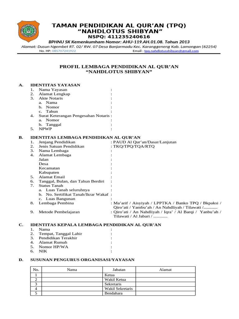 Contoh Profil LPQ 11 08 2020 | PDF
