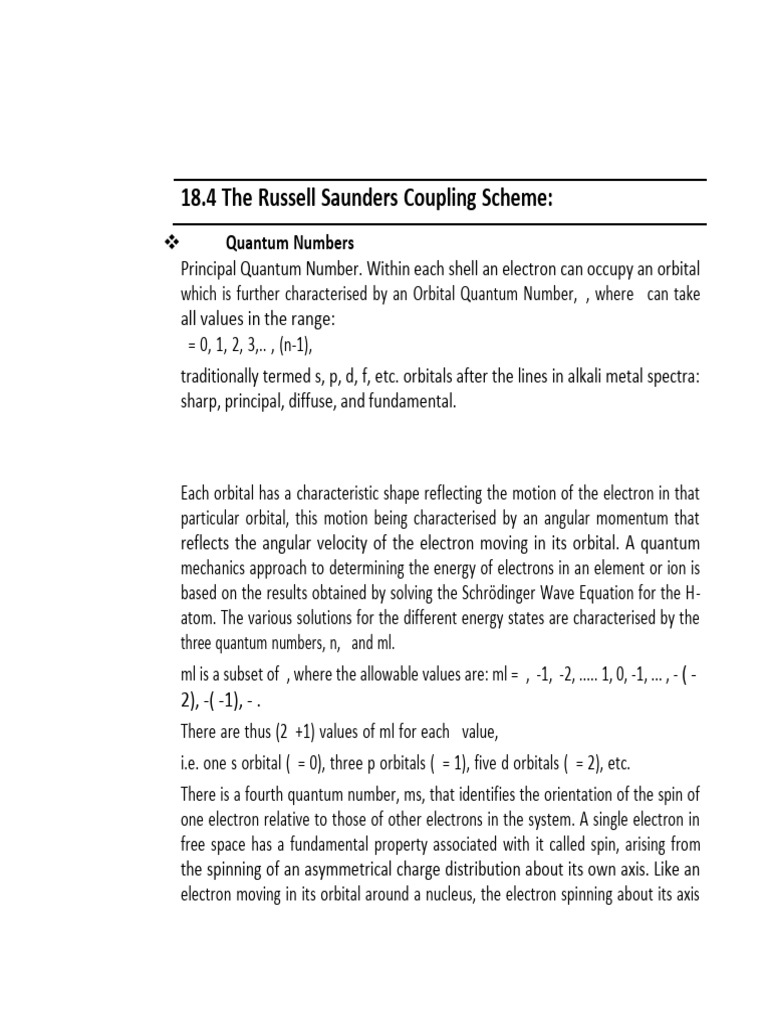 Russell-Saunders Coupling Overview | PDF | Atomic Orbital | Atomic Physics
