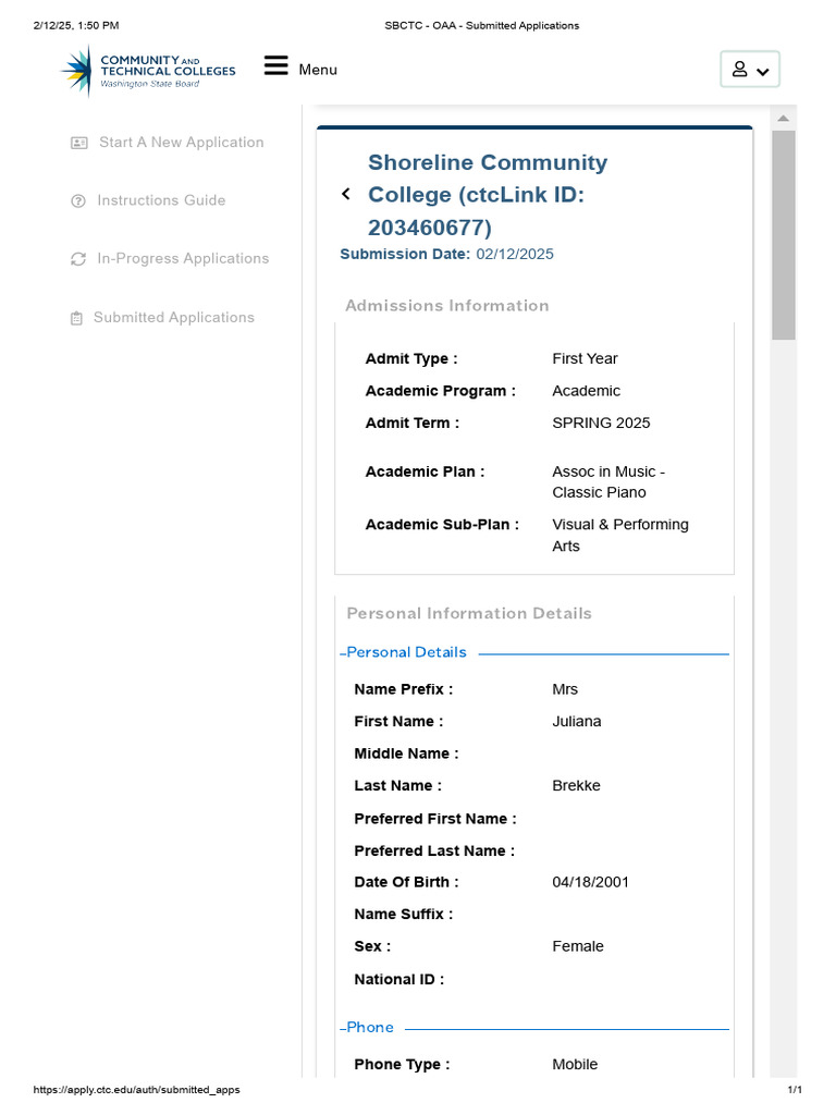 SBCTC - OAA - Submitted Applications | PDF