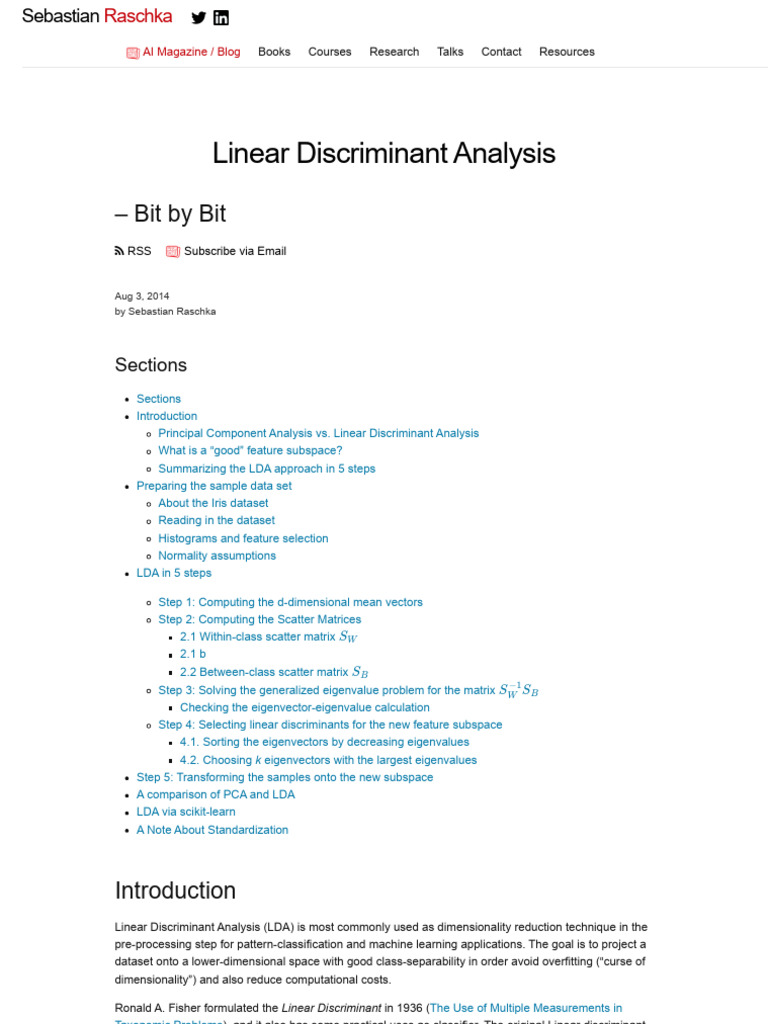 Linear Discriminant Analysis | PDF | Principal Component Analysis | Eigenvalues And Eigenvectors