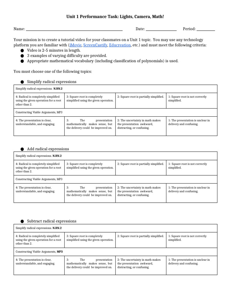 Unit 1 Performance Task Google Docs | PDF | Square Root | Mathematics