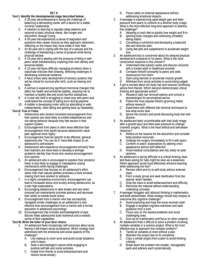 Summative Exam 2 Perdev | PDF | Adolescence | Anxiety