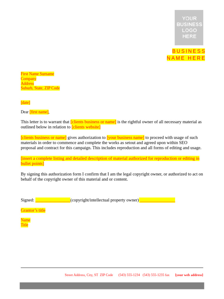 Copyright Use Authorization Letter | PDF