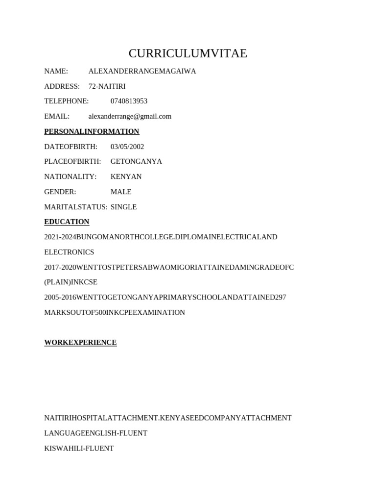 CV of Alexander Range Magaiwa | PDF
