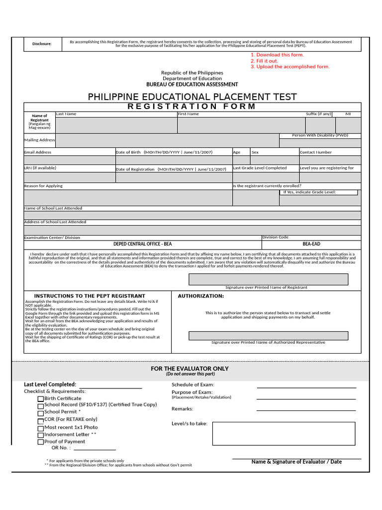 PEPT Online Registration Form As of 02.19.25 | PDF