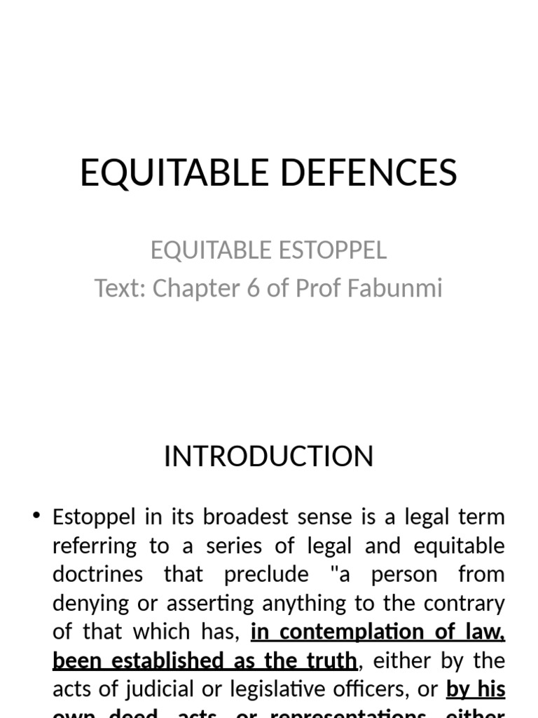 EQUITY (Equitable Defences) | PDF | Estoppel | Laches (Equity)