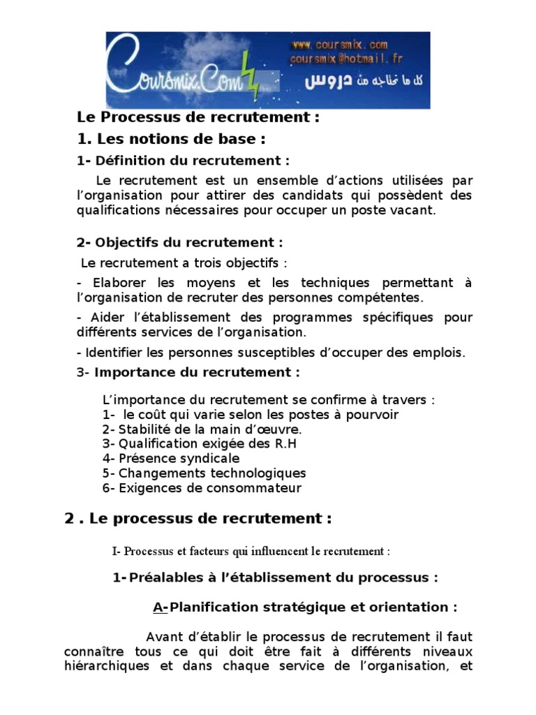 Le Processus de Recrutement Détaillé | PDF | Recrutement | Planification