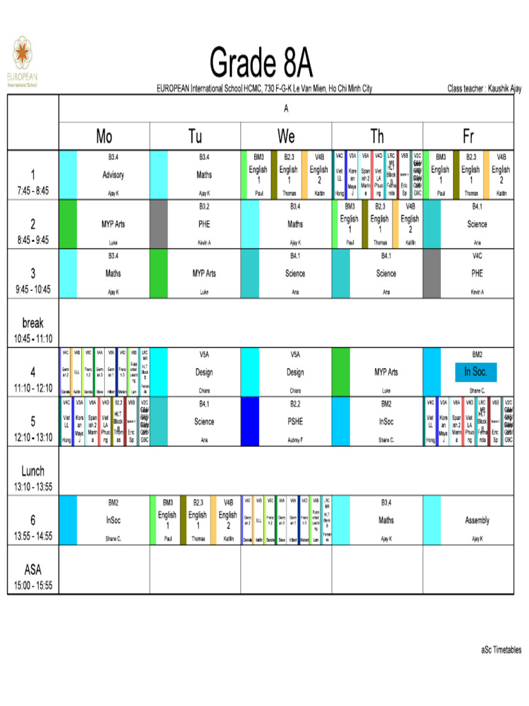Timetable 8A | PDF