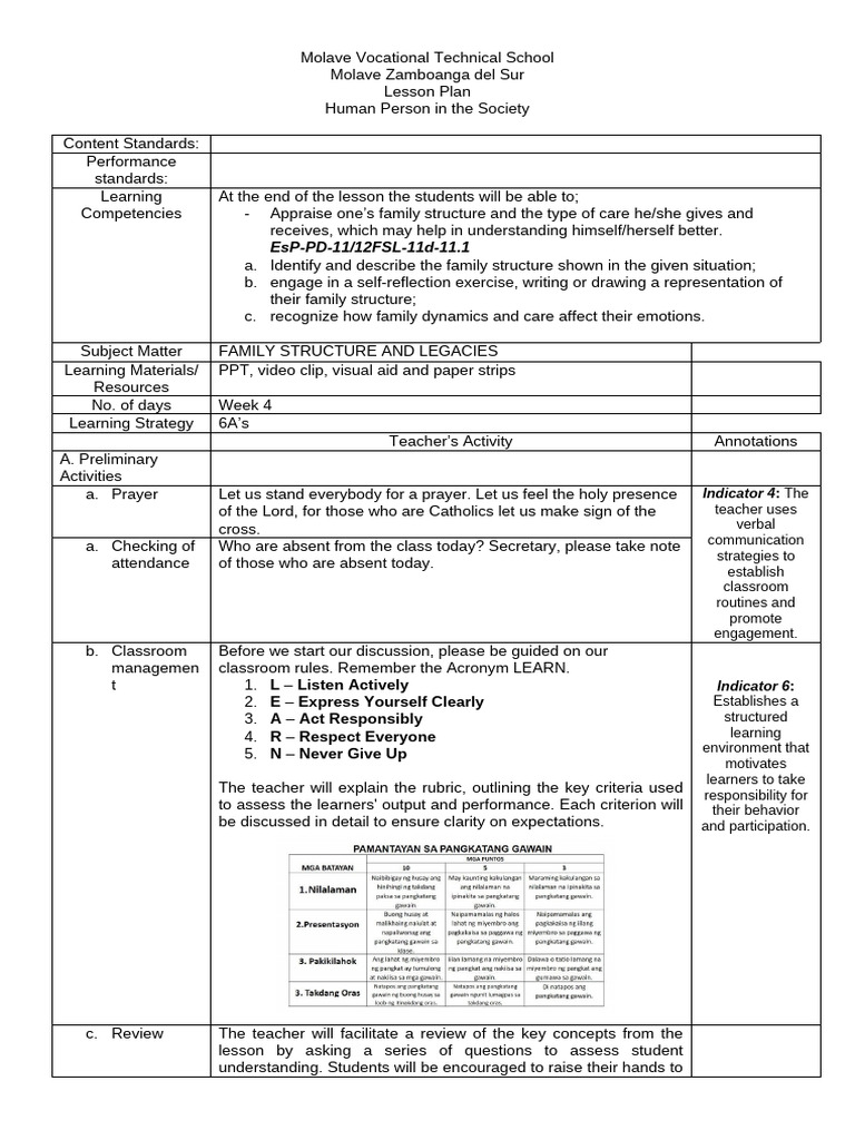 Human Person in The Society Lesson Plan | PDF | Family | Learning