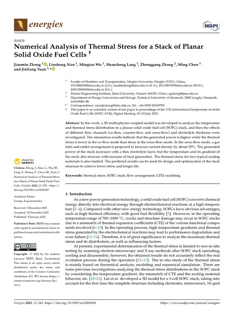 Energies 15 00343final | PDF | Solid Oxide Fuel Cell | Elasticity (Physics)