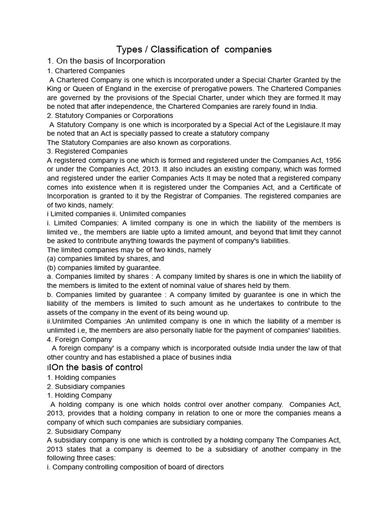 Types - Classification of Companies | PDF | Articles Of Association ...