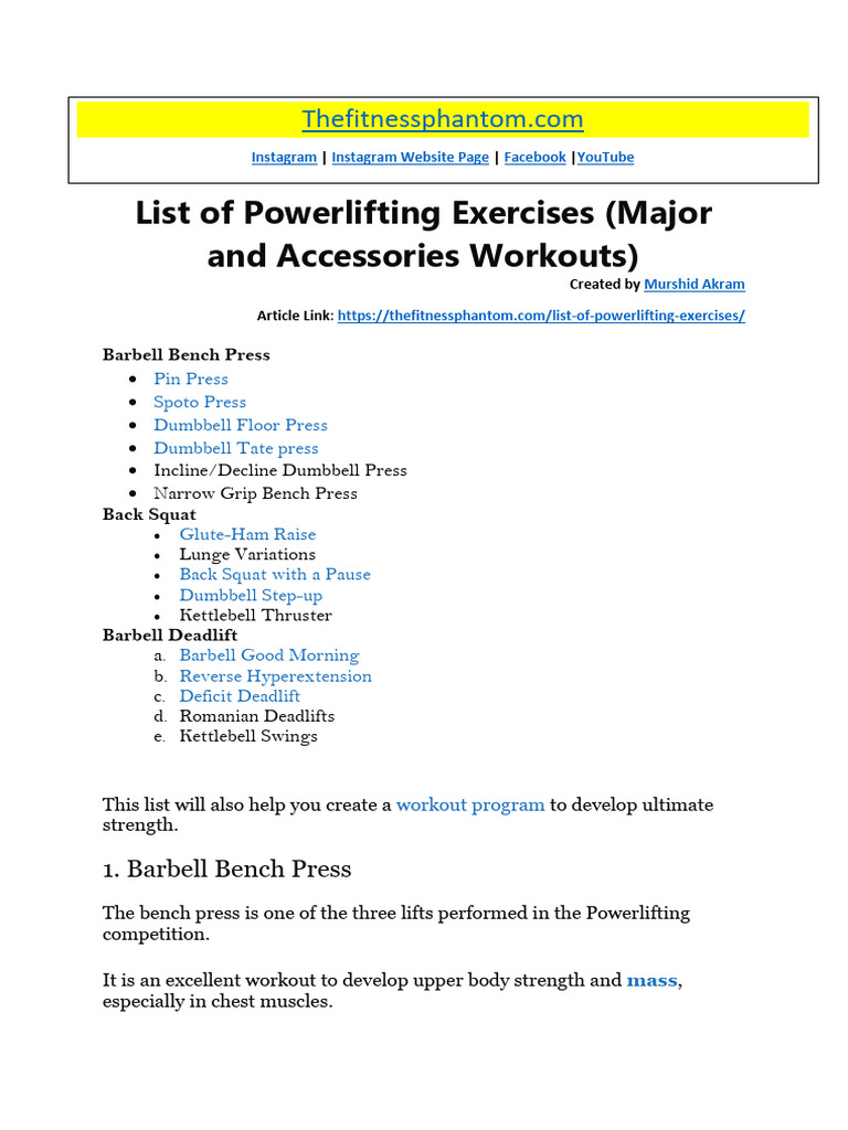 Powerlifting Exercises and Techniques Guide | PDF | Strength Training ...
