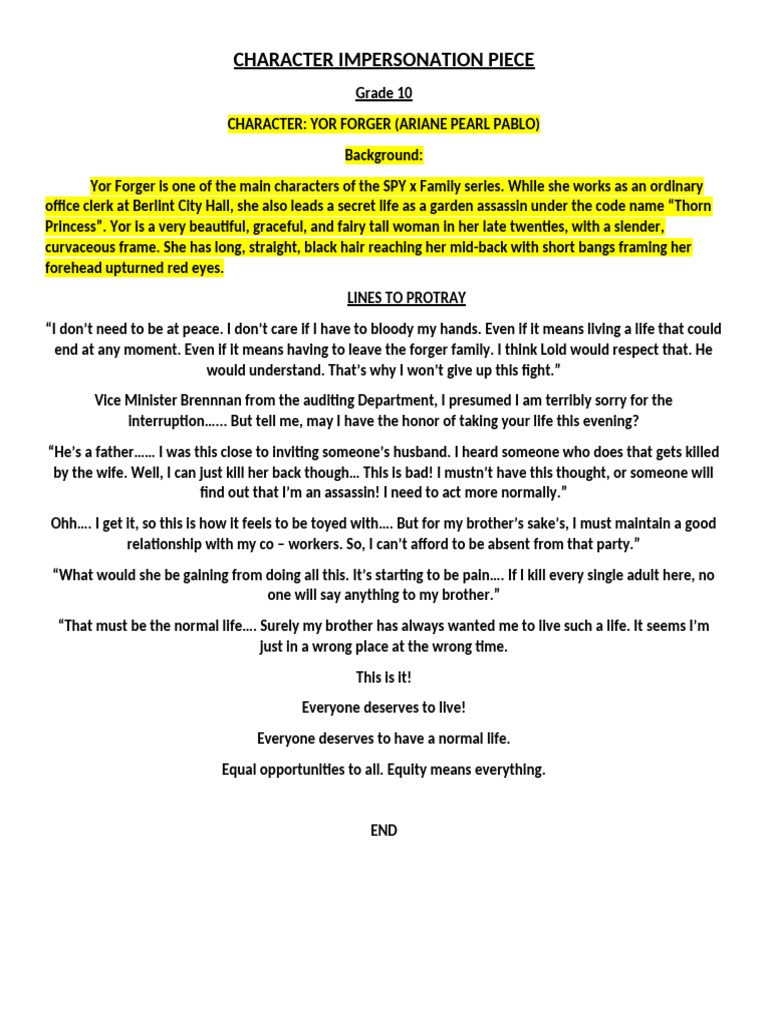 CHARACTER IMPERSONATION PIECE | PDF