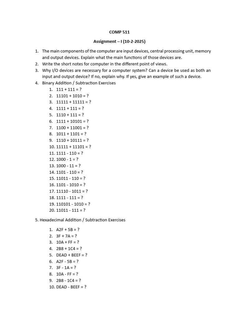 Computer Components and Math Exercises | PDF