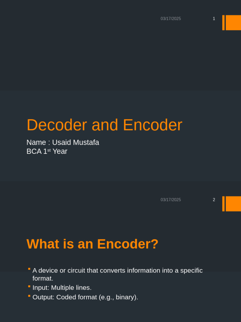 Decoder and Encoder: Name: Usaid Mustafa Bca 1 Year | PDF